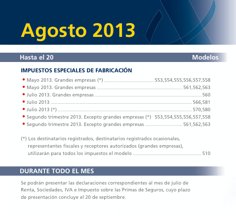Calendario fiscal Agosto 2013 | Rankia