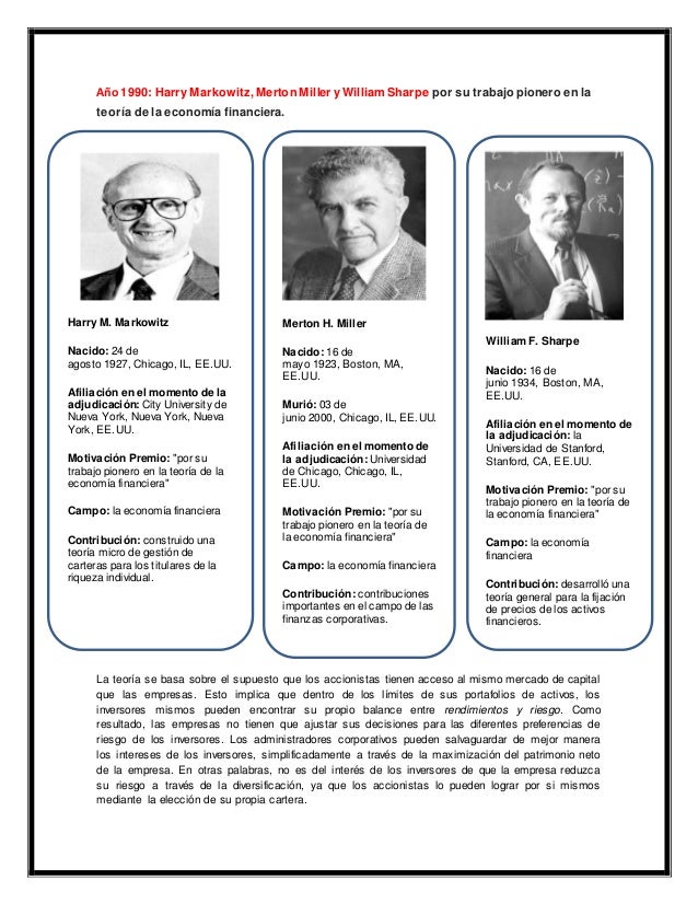 Premios Nobel – XXIX: Harry Markowitz, William Sharpe y Merton Miller ...